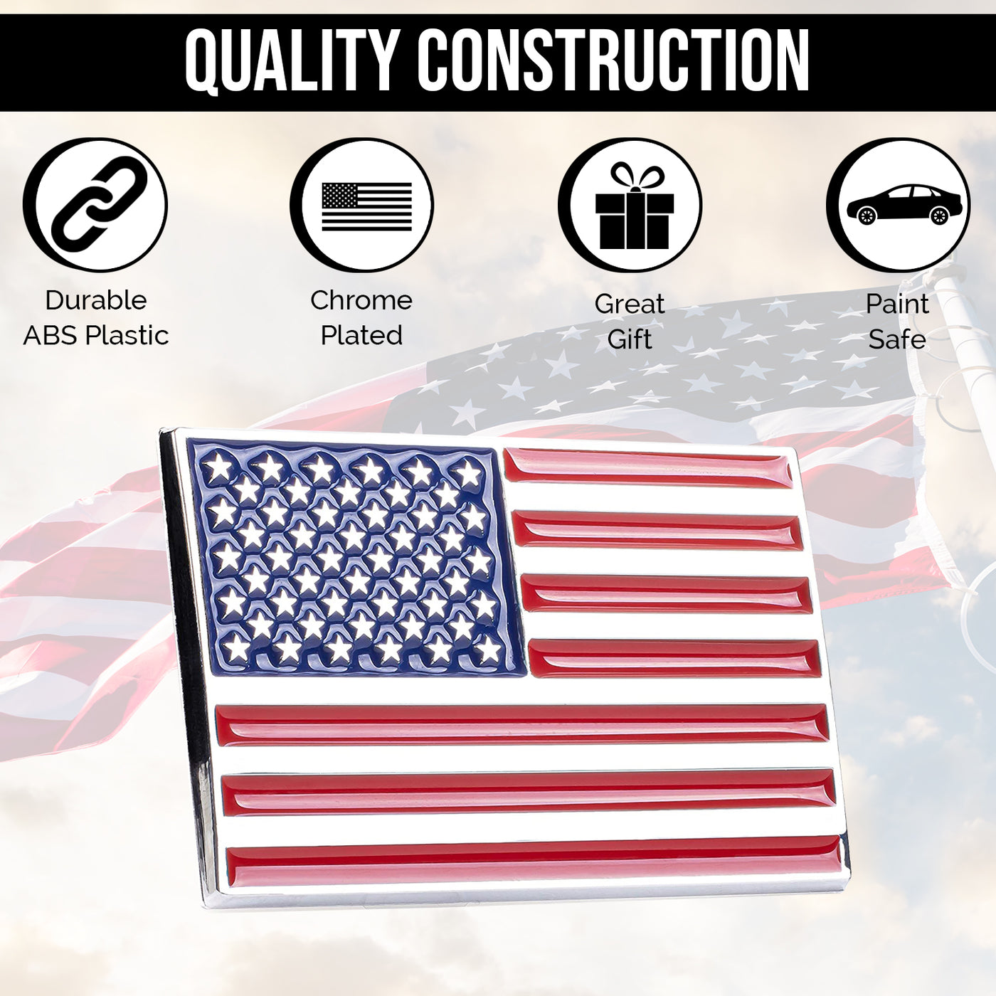 United States American Flag 3D Chrome Auto Emblem – EliteAuto3K